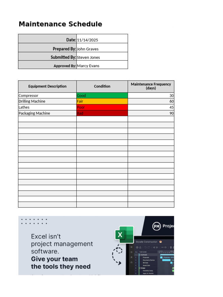 Maintenance Schedule Template Excel ProjectManager FD | PDF
