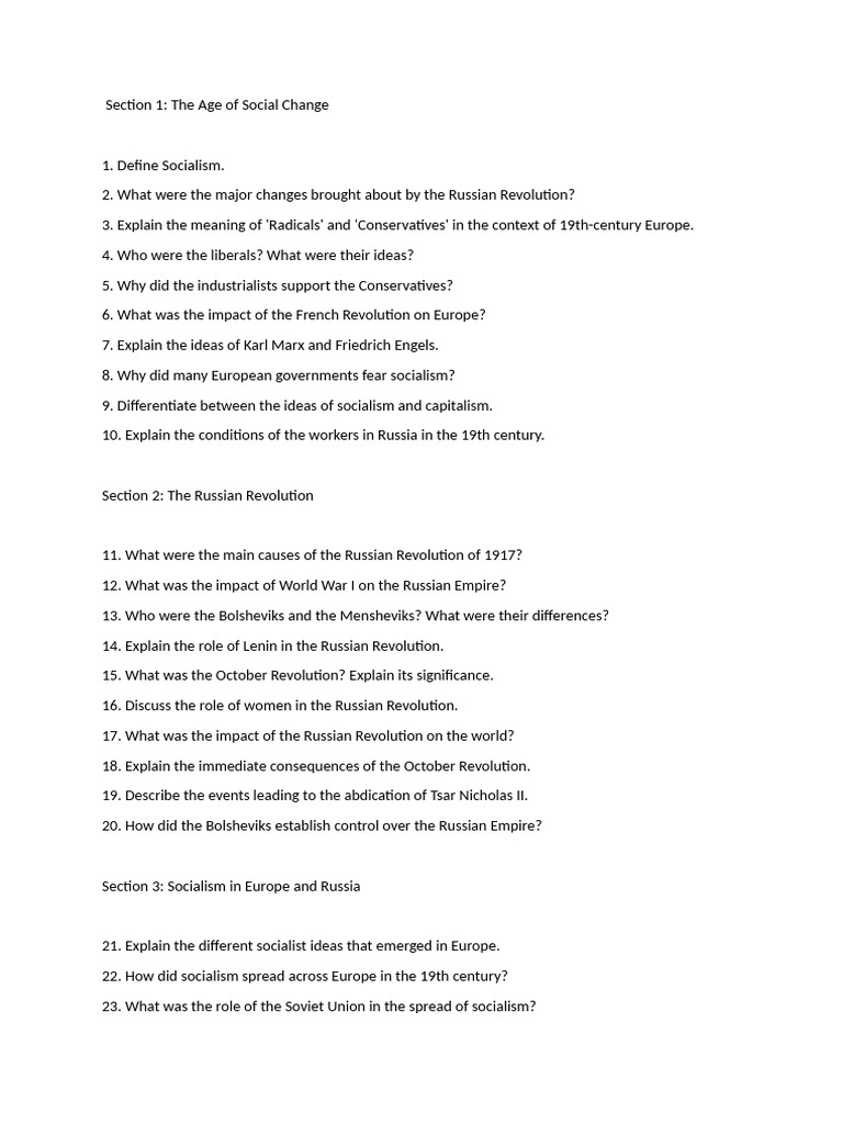 grade 9 socialism and the russian rev questions questions | PDF ...
