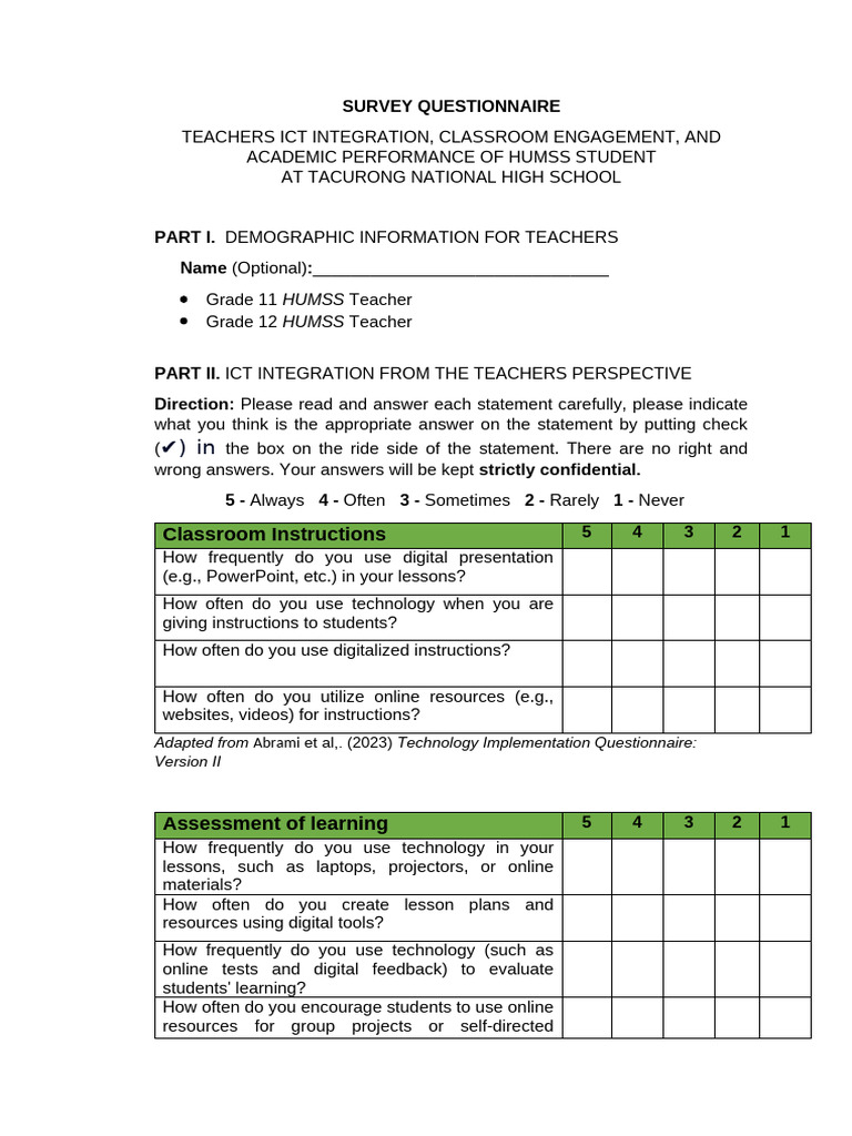 ICT Integration and Student Engagement Survey | PDF | Educational ...
