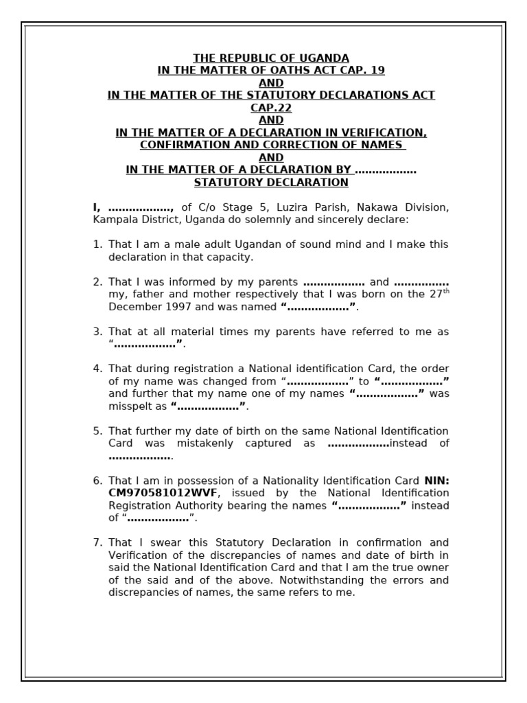 Statutory Declaration for Name Correction | PDF