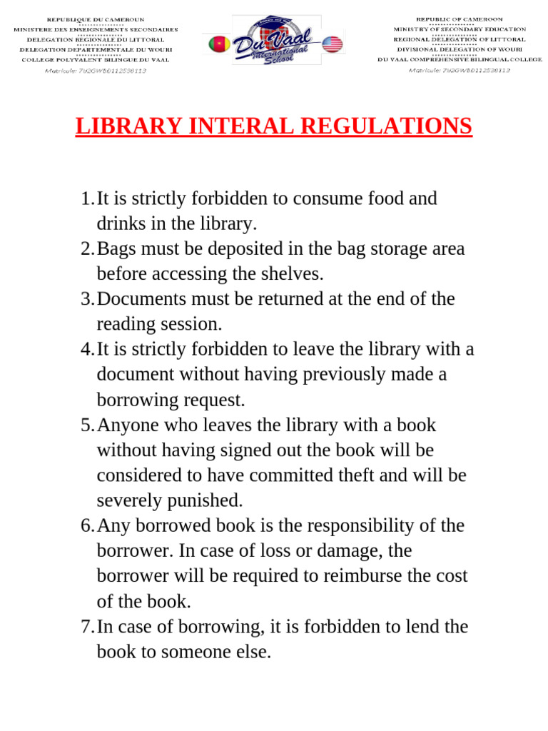 Library Internal Regulations Guide | PDF