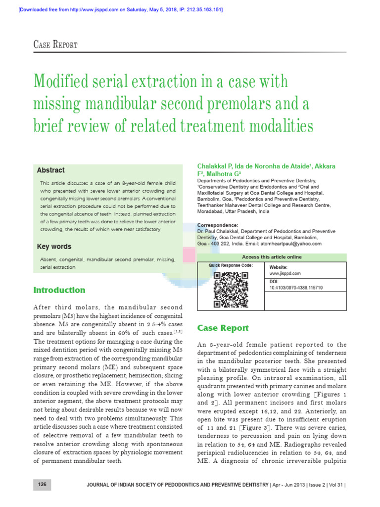 Modified Serial Extraction in A Case With Missing | PDF | Dental ...
