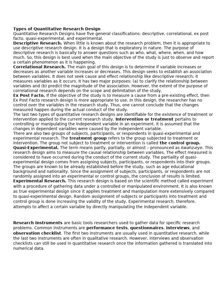 Types of Quantitative Research Designs | PDF | Experiment | Science