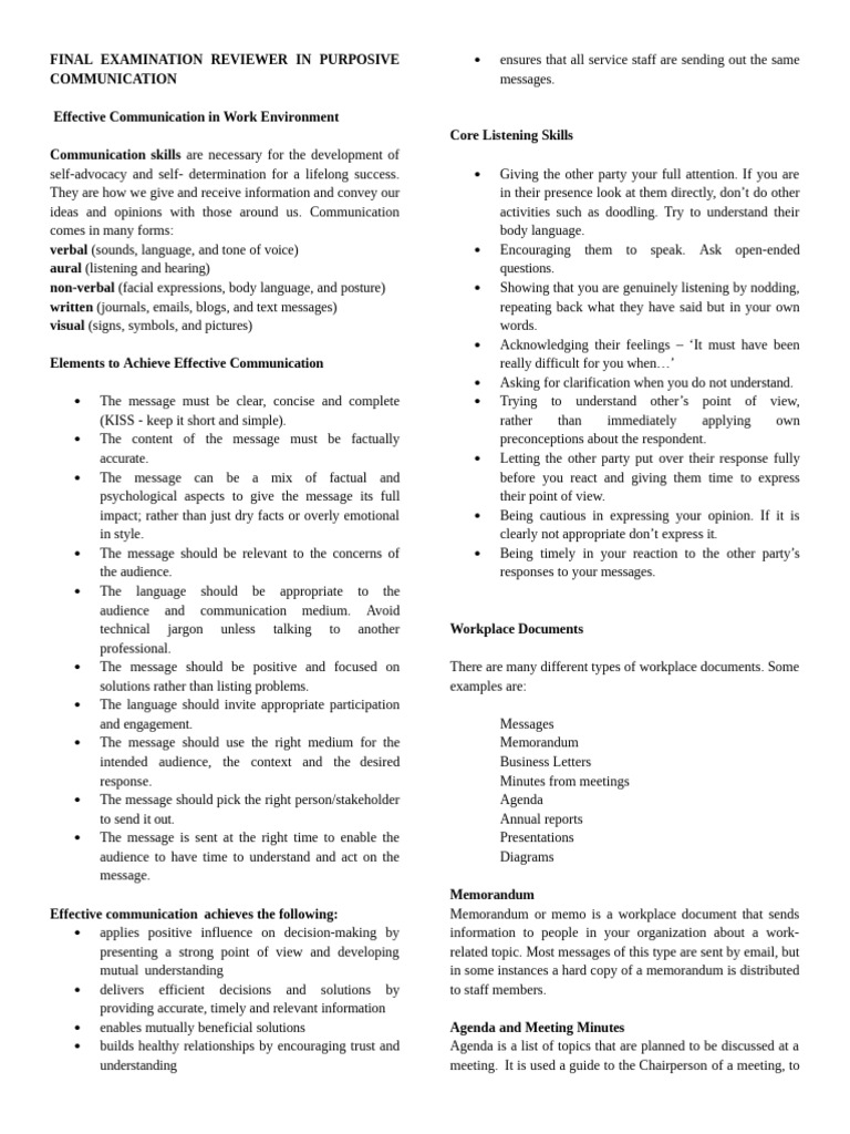 Final Exam Reviewer in Purc | PDF | Memorandum | Communication