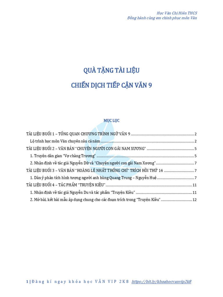 QUÀ TẶNG TÀI LIỆU TIẾP CẬN VĂN 9 - HVCH | PDF