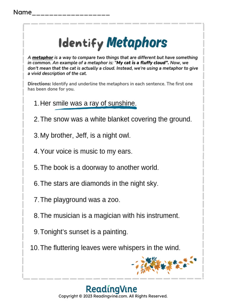 Identifying-Metaphors-Worksheet-1 | PDF