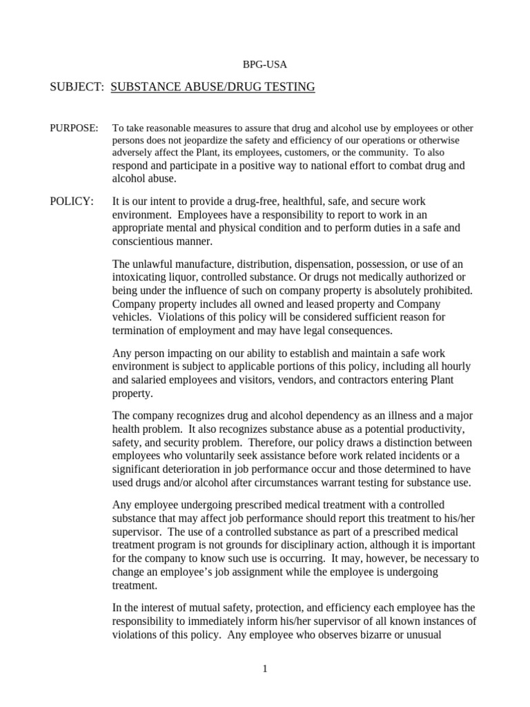 Substance Abuse Policy and Testing Guide | PDF | Substance Abuse | Drug ...