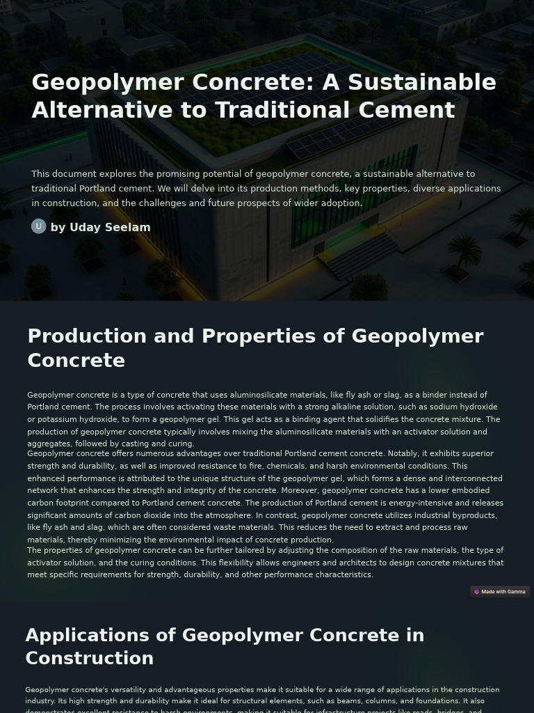 Geopolymer Concrete: Sustainable Building Solution | PDF | Concrete ...