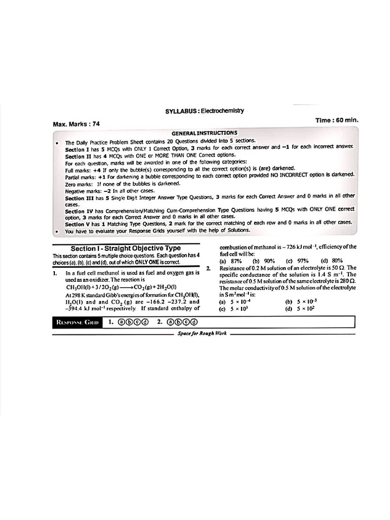 Electrochemistry Adv Test 01 | PDF
