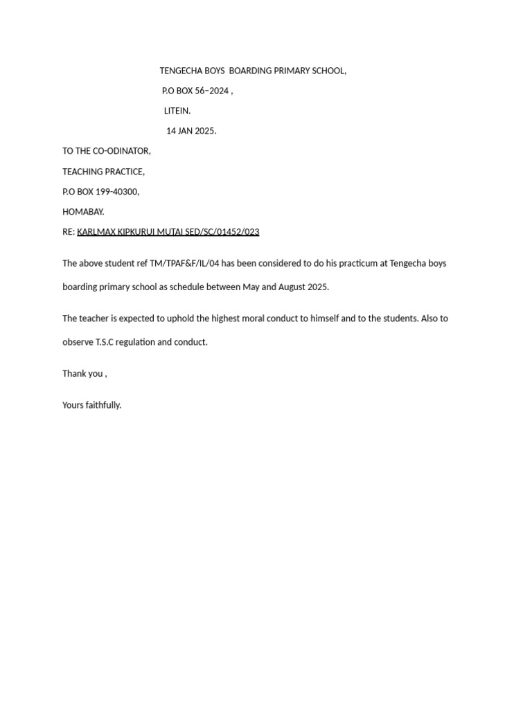 Tengecha Boys Boarding Primary School | PDF