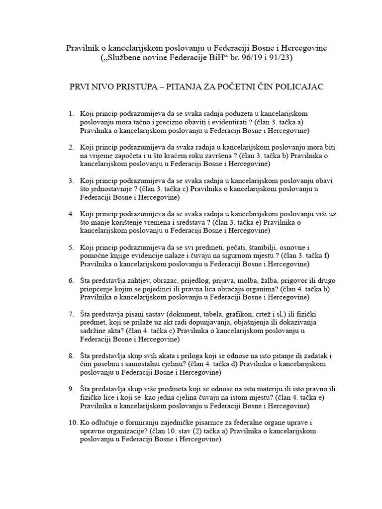 Pravilnik o Kancelarijskom Poslovanju U F BIH | PDF