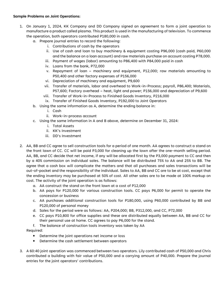 Module 2 Joint Arrangements JO Sample Problems 1 | PDF | Inventory | Expense