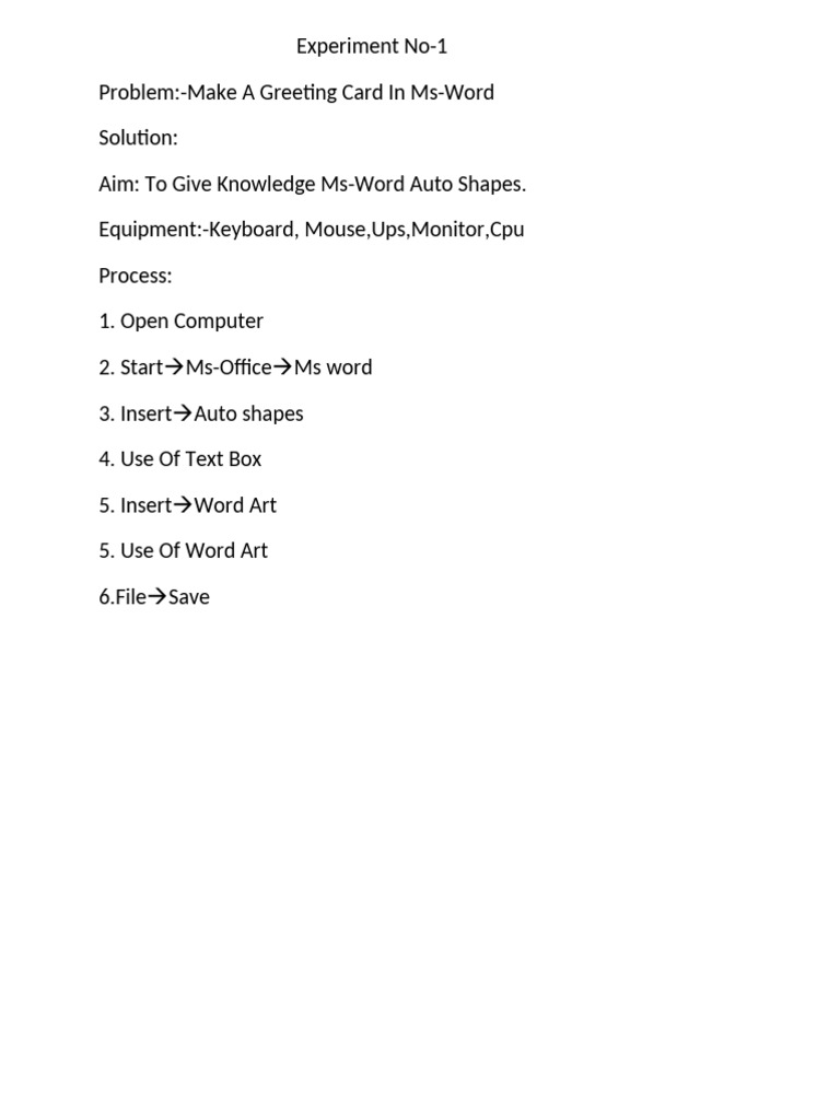 Experiment No 1 | PDF | Microsoft Word | Microsoft Excel