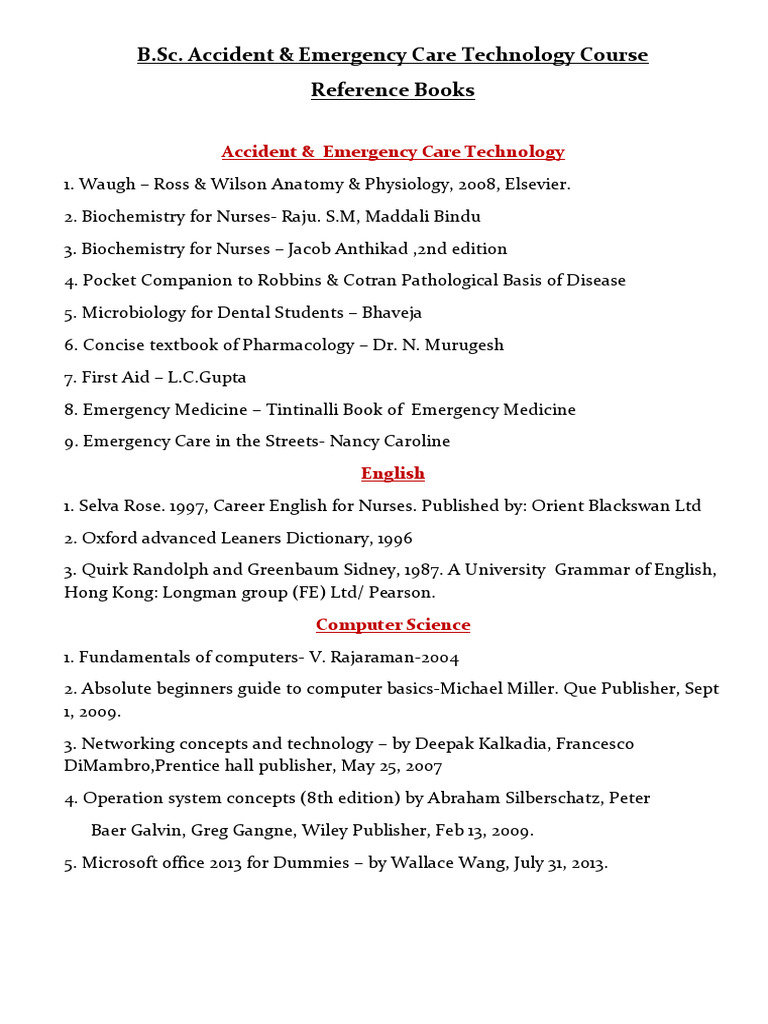 B SC Accident & Emergency Care Technology Reference Books | PDF