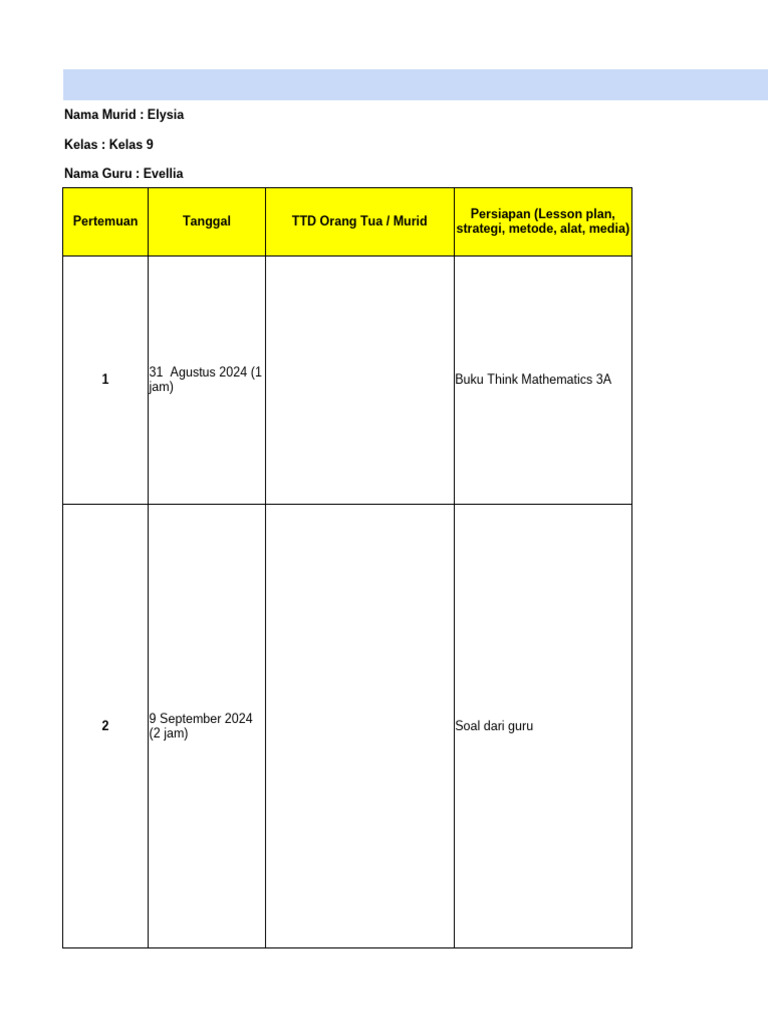 Absen Elysia Bulan 1 | PDF