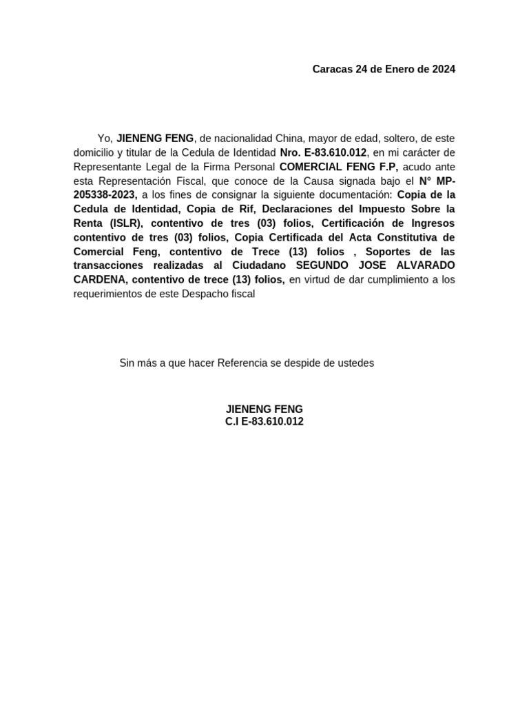 ESCRITO DE CONSIGNACION DE DOCUMENTOS | PDF