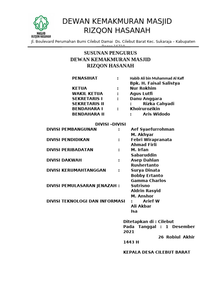 Susunan Pengurus DKM | PDF