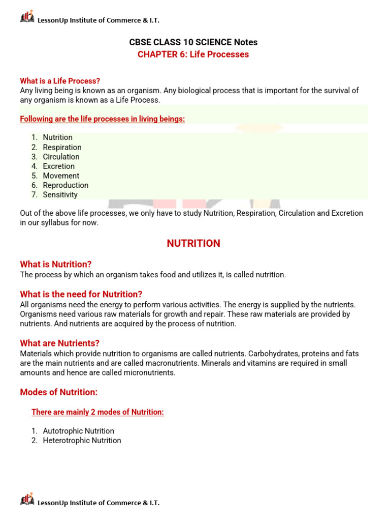 CBSE Class 10 Science: Life Processes | PDF | Respiratory Tract ...