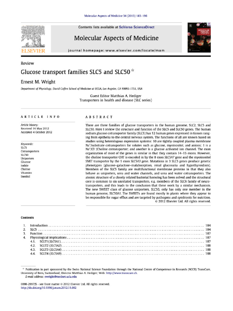 09. Glucose Transport Familiees SLC5 and SLC50 | PDF