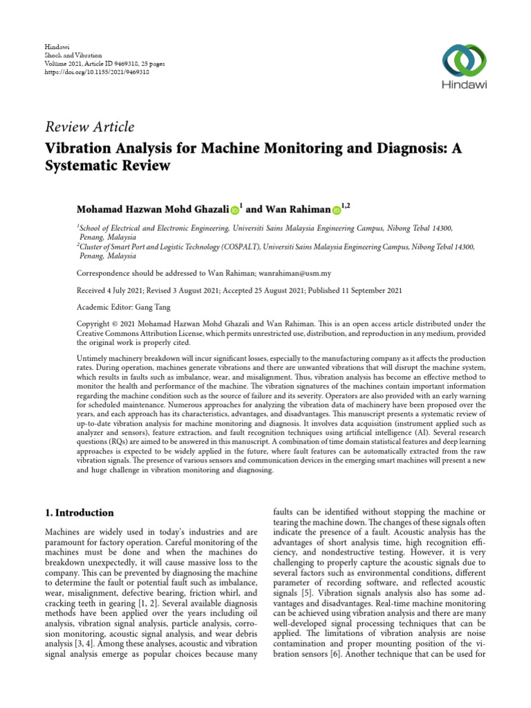 Shock and Vibration - 2021 - Mohd Ghazali - Vibration Analysis for Machine Monitoring and ...