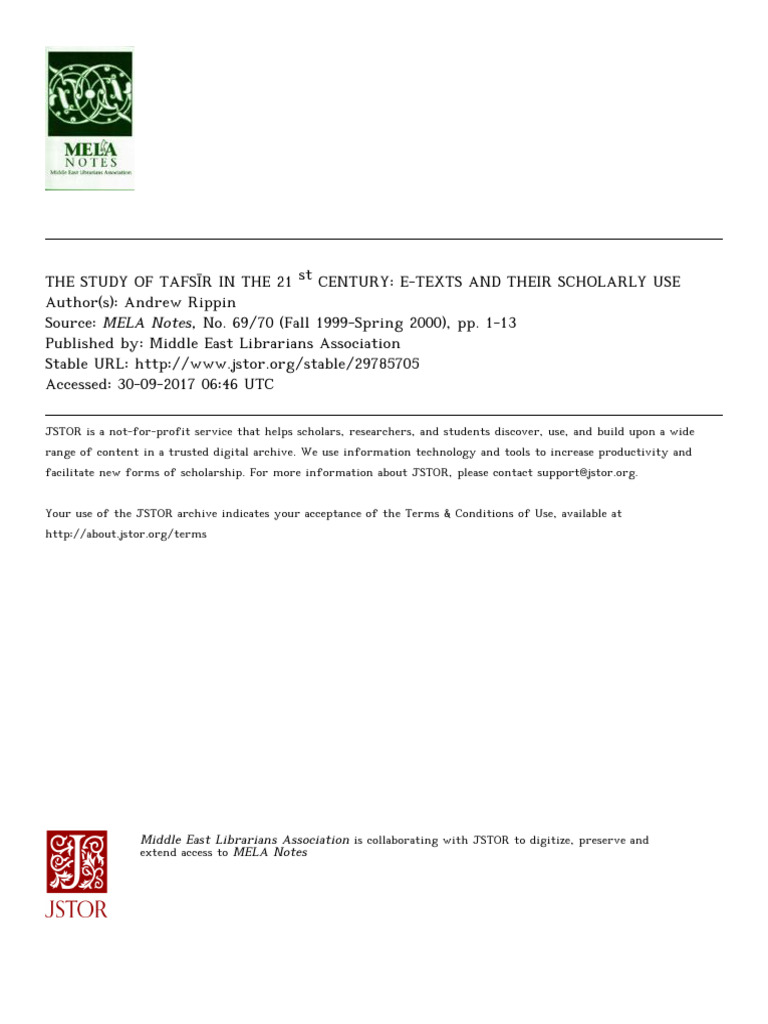 2000, Andrew Rippin, The Study of Tafsir in The 21 Century, E-Tafsir ...