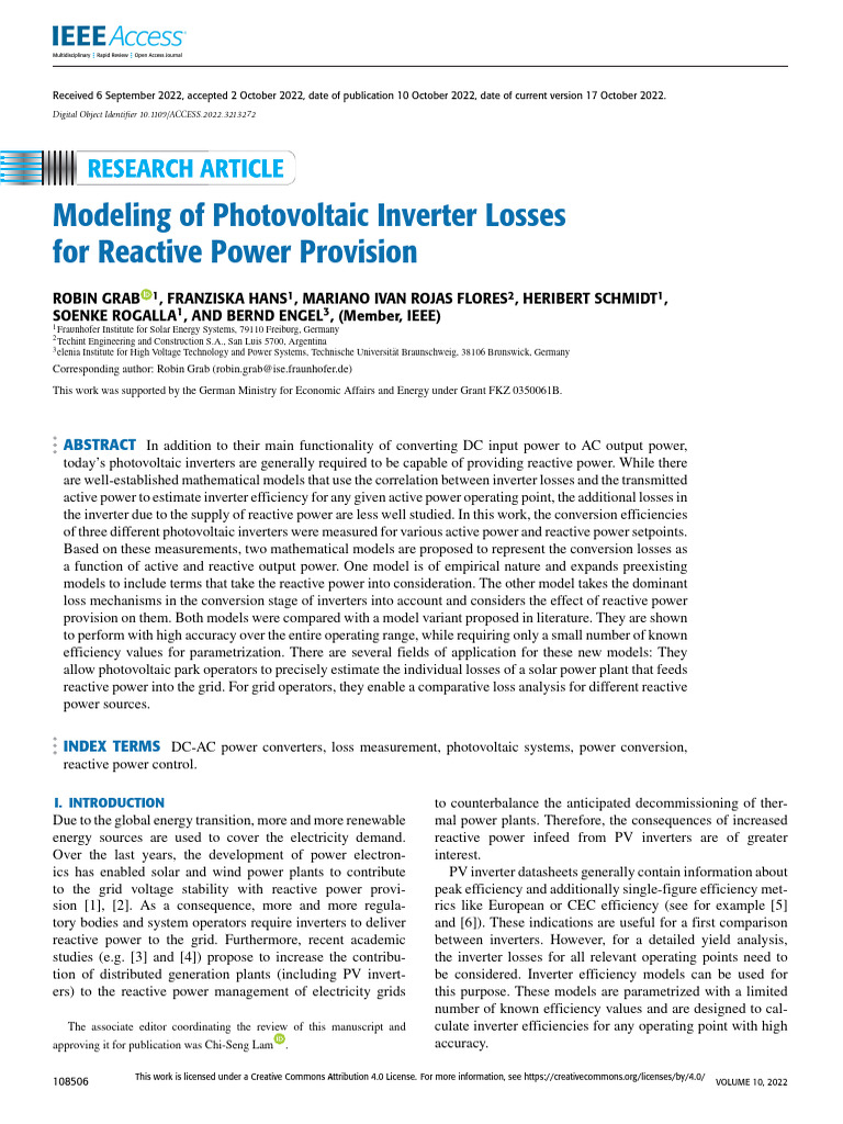 Modeling of Photovoltaic Inverter Losses For Reactive Power Provision ...