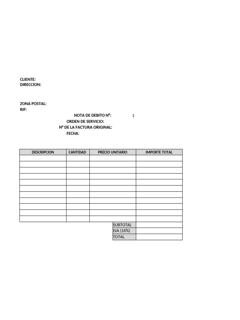 Modelo Nota de Debito | PDF