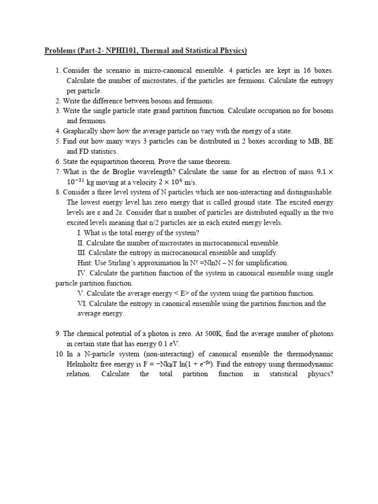 Thermal and Statistical Physics Problems | PDF