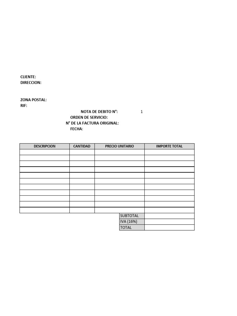 Modelo Nota de Debito | PDF