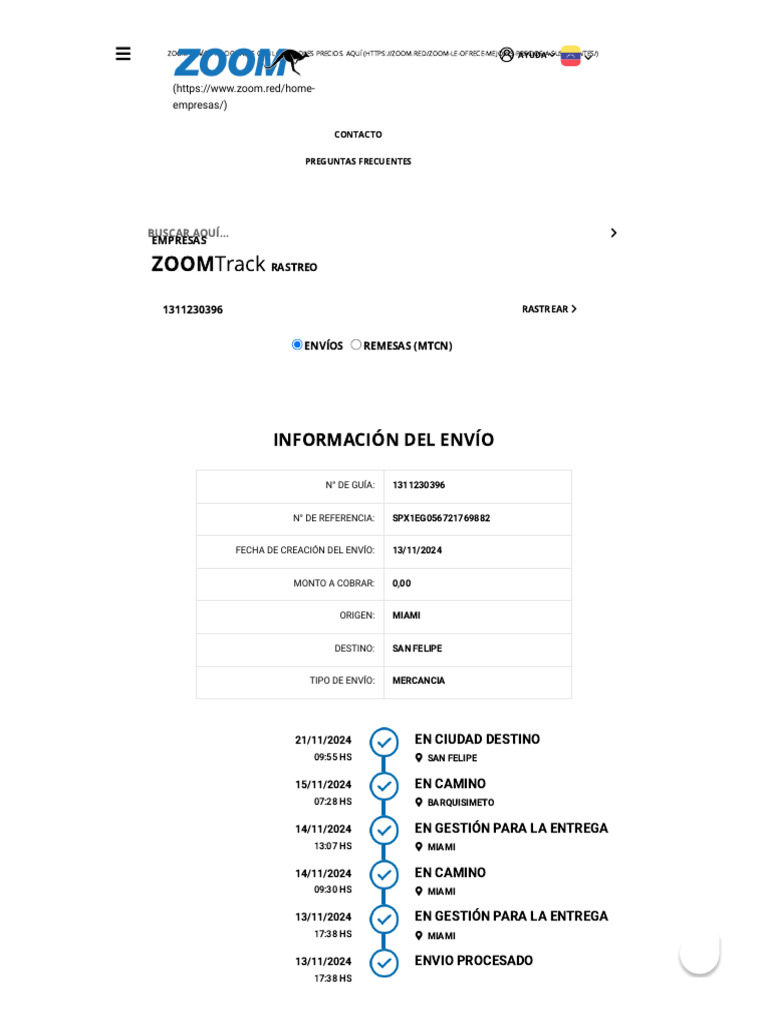 Seguimiento de Envío Zoom 1311230396 | PDF