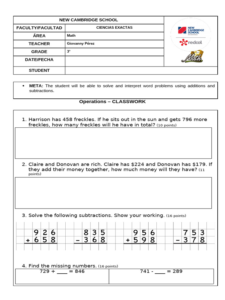 Classwork - Operations (1) | PDF