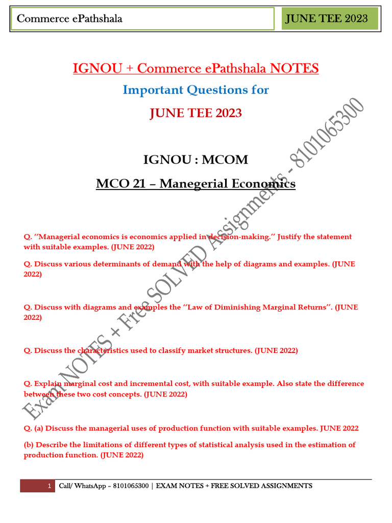 Mco 21 - Important Questons June Tee 2023 | PDF | Long Run And Short ...