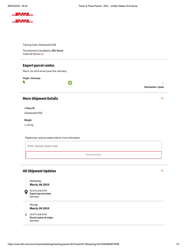 Track & Trace Parcel - DHL - United States of America 2 | PDF ...