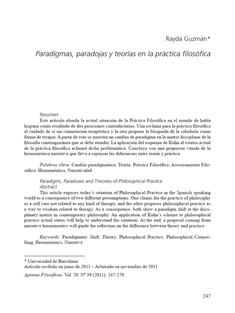 Paradigmas, Paradojas y Teorías en La Práctica Filosófica | PDF ...