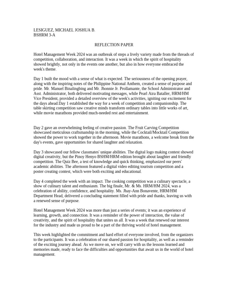 reflection paper | PDF