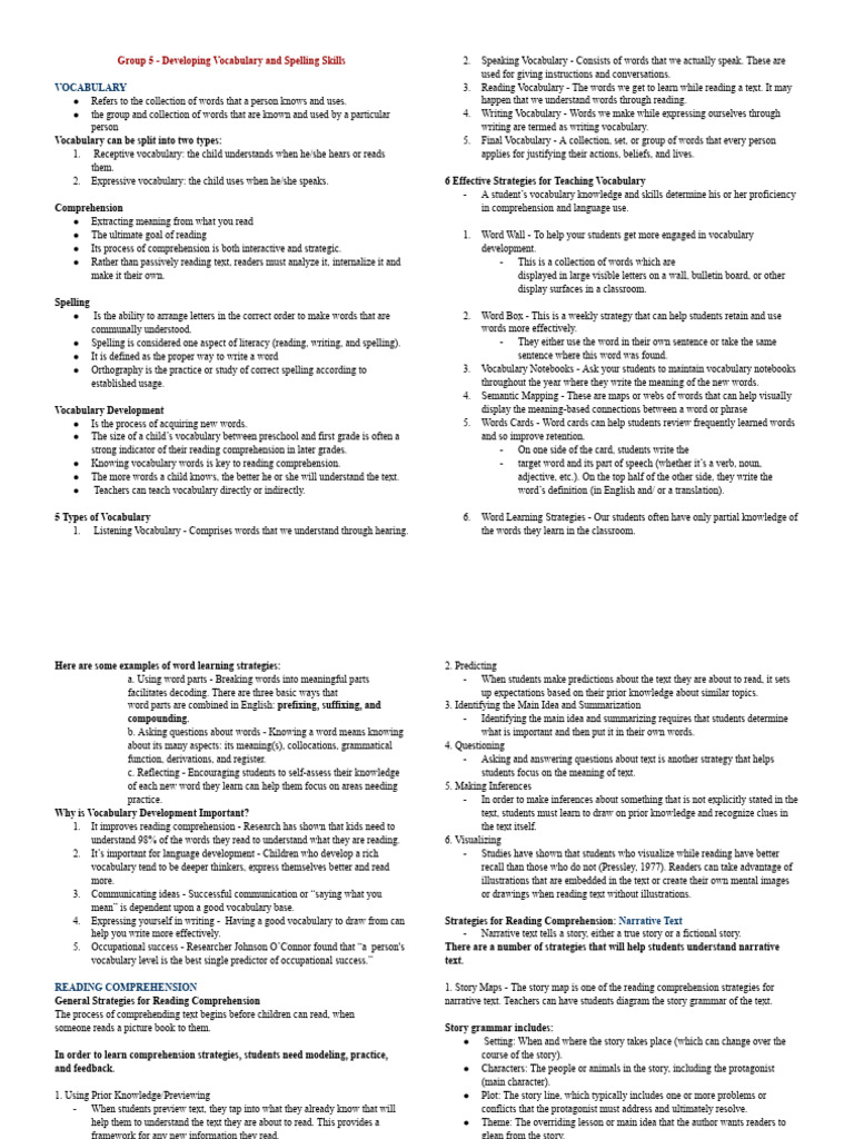 Vocabulary and Spelling Development Strategies | PDF | Reading ...