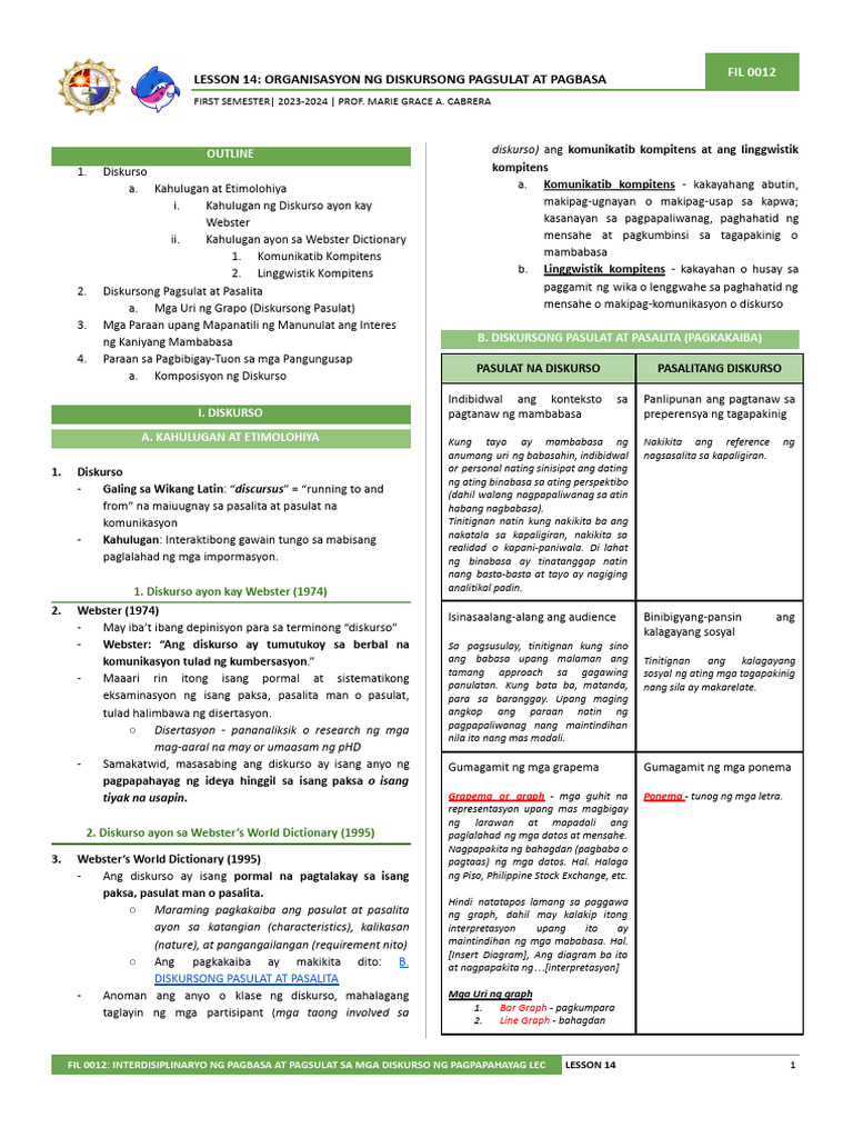 (FIL 0012 Lec) Reviewer 14 | PDF