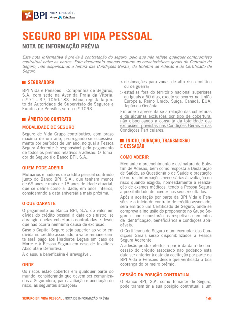 Seguro de Vida BPI: Informações Gerais | PDF | Seguro | Arbitragem