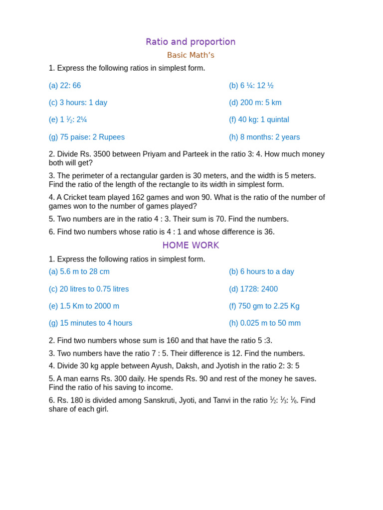 Ratio and proportion | PDF
