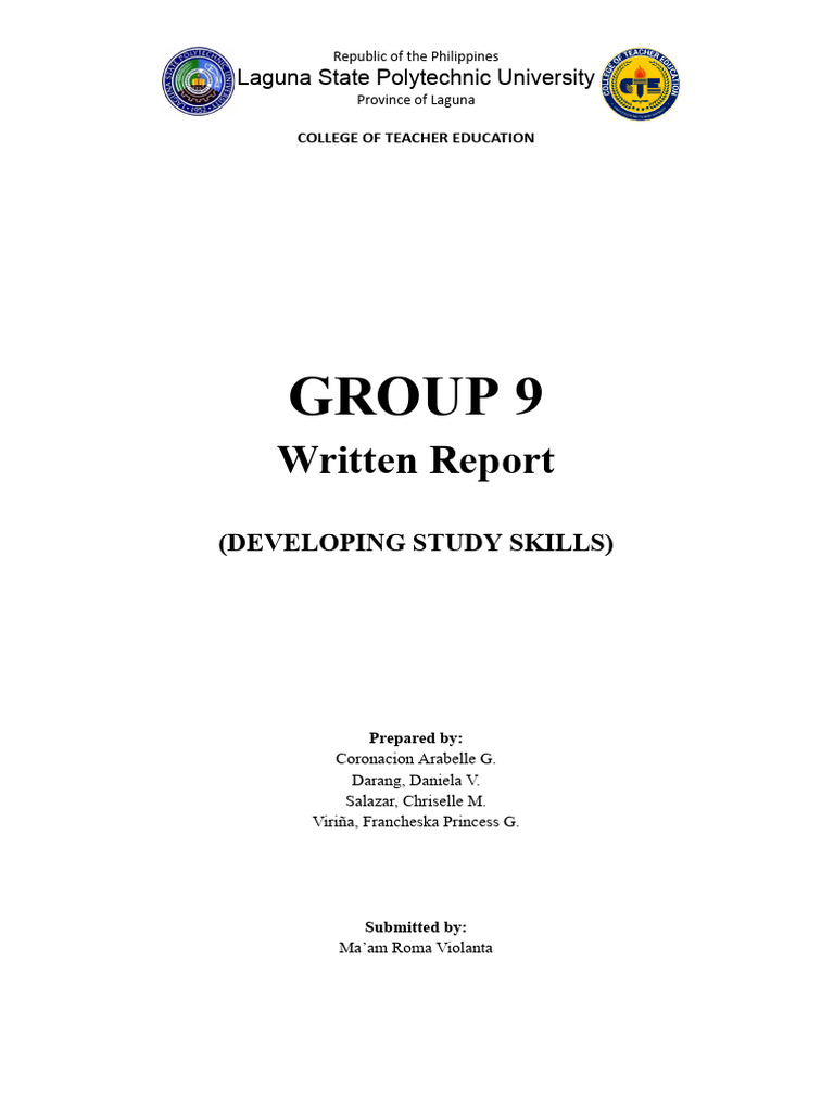 9 - Developing Study Skills - Written Report | PDF | Learning | Study Skills