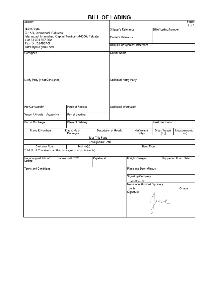 Bill of Lading - Final | PDF | Cargo | Bill Of Lading