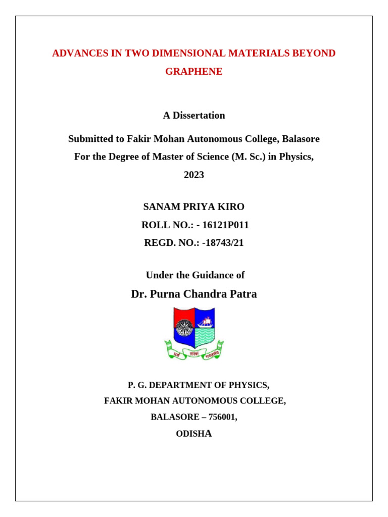 Advances in Two Dimensional Materials Beyond Graphene: Dr. Purna ...