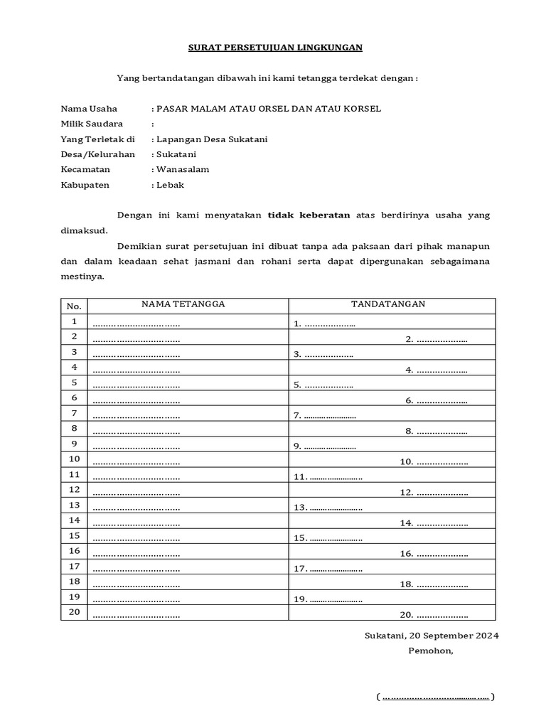 Surat Persetujuan Lingkungan | PDF
