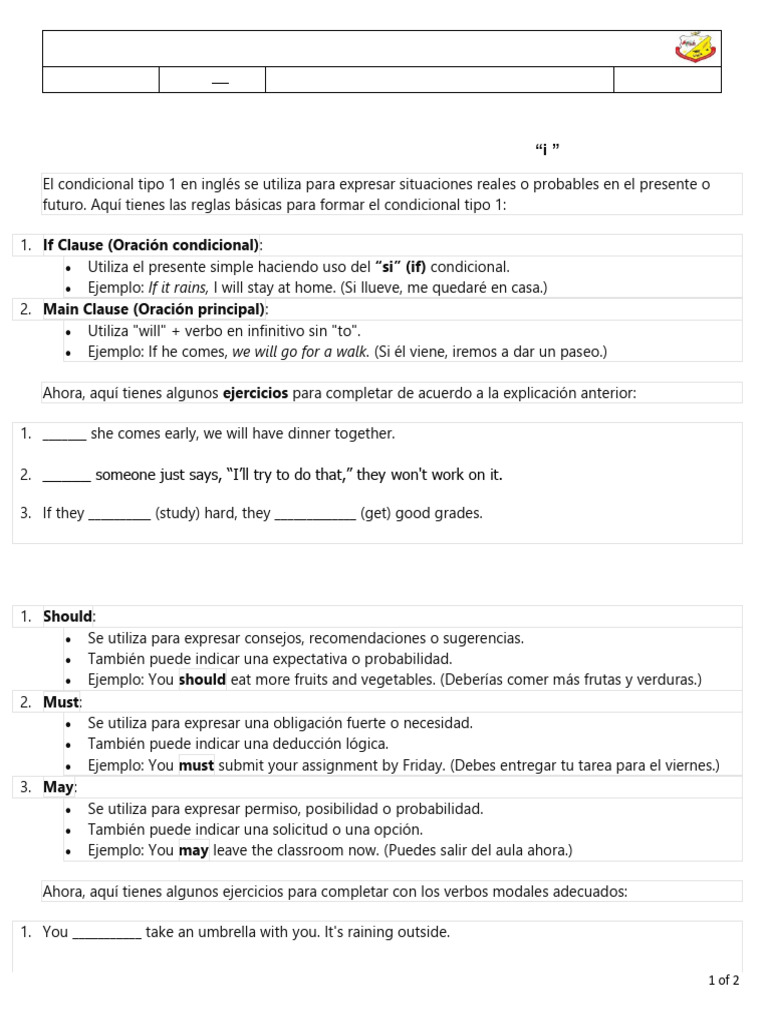 Guia DEF Condicional 1 Should May Must | PDF