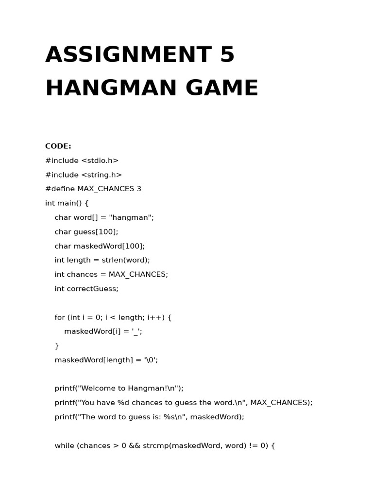 Hangman Game C Code Example | PDF