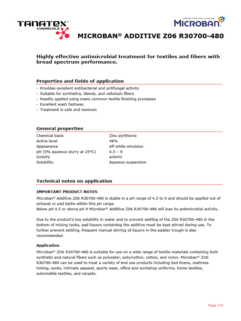 Microban Additive Zo6 R30700-480 | PDF | Textiles | Materials