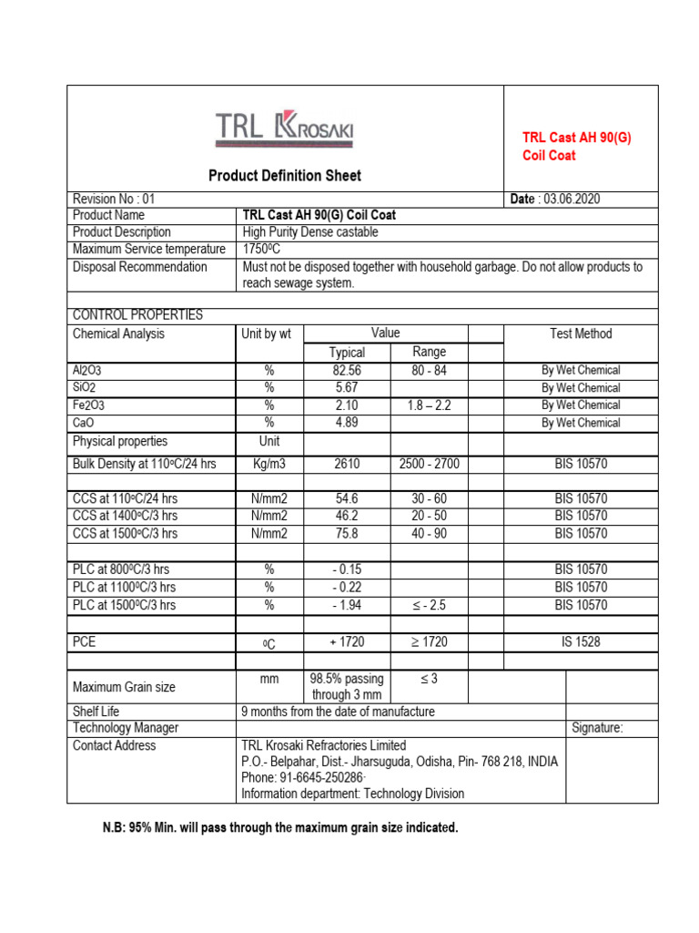 Data Sheet TRL Cast AH 90 (G) Coil Coat | PDF | Secondary Sector Of The ...