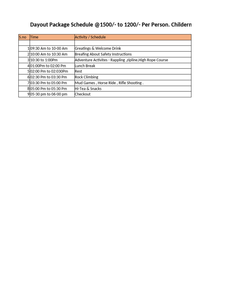 Adventure Activity Time Schedule 07-11-2023 | PDF