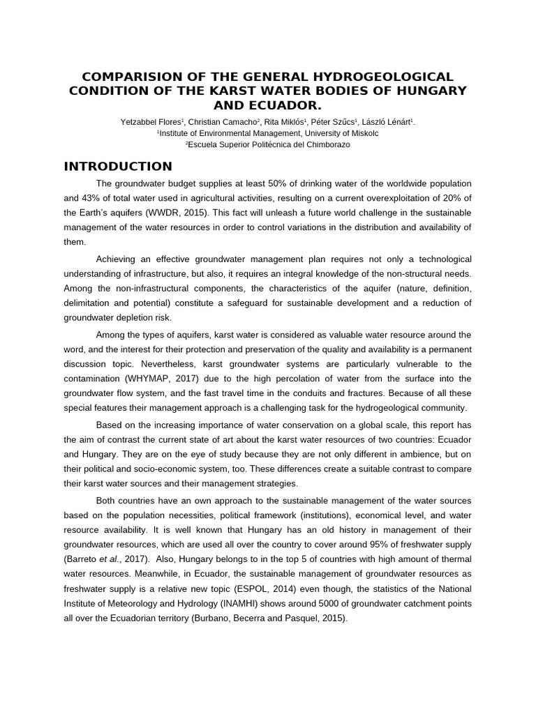 Comparision of The General Hydrogeological Condition of The Karst Water ...
