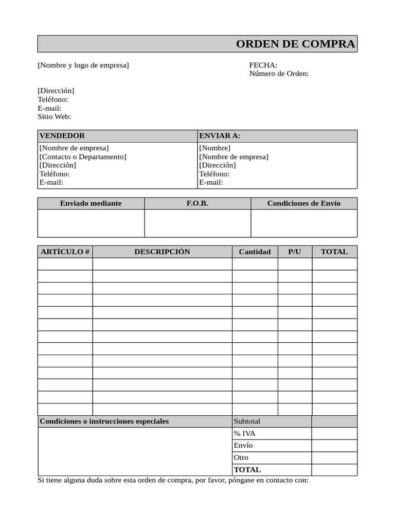 Orden de Compra Detallada y Formato | PDF